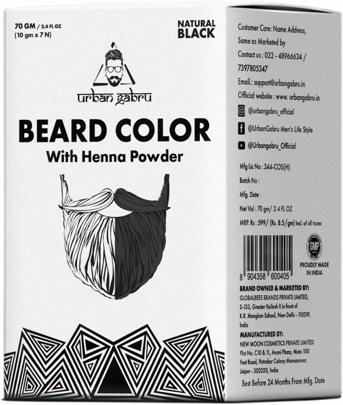 Buy Urban Gabru Beard Color with Henna Power for Men, 70g - Black Online