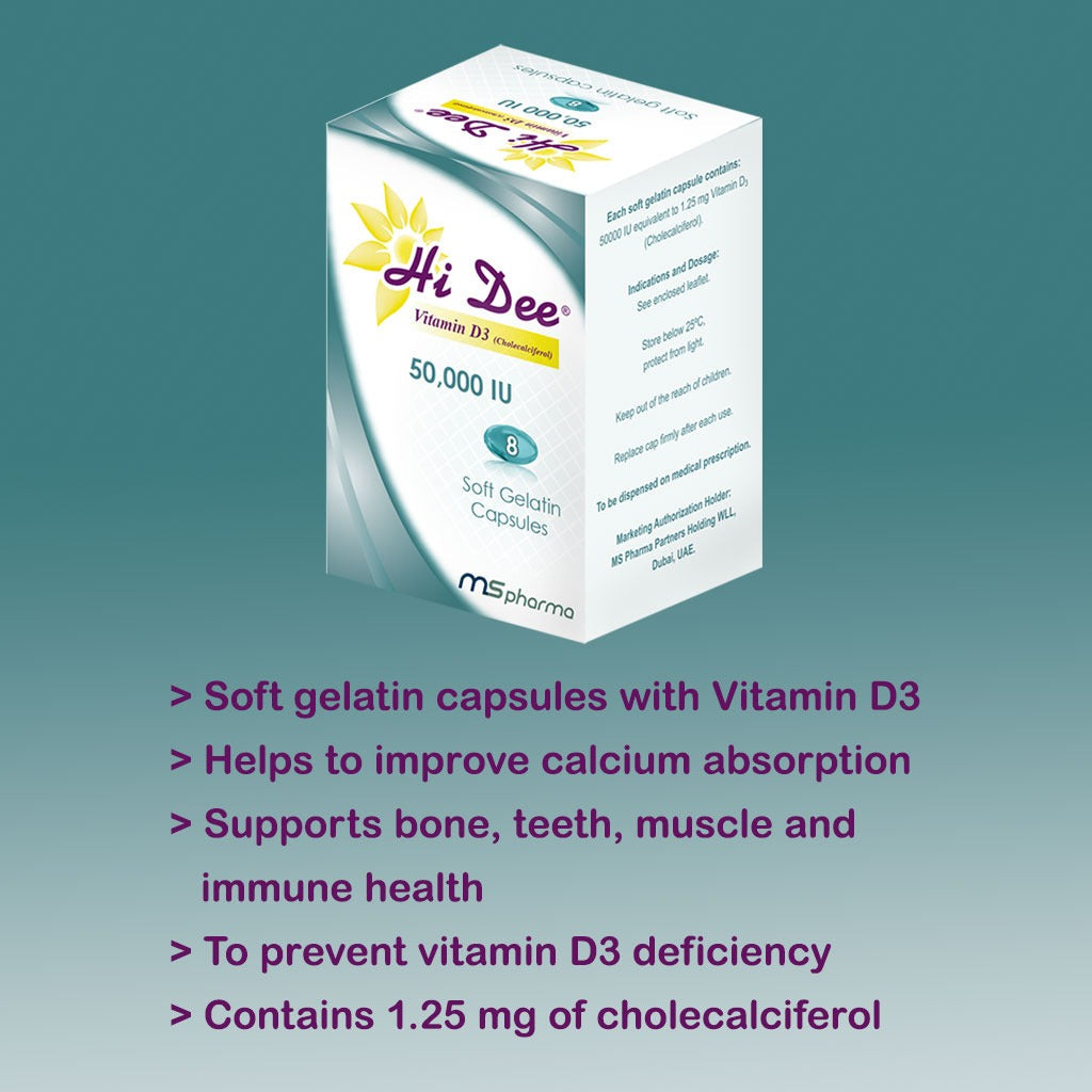 Buy Hi Dee Vitamin D3 50000 IU Soft Gelatin Capsules 8's Online